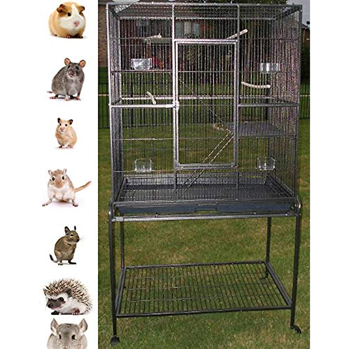 54"/64" Large Deluxe and Sturdy Wrought Iron 4-Tiers Tight 1/2-inch Bar Spacing for Ferret Chinchilla Sugar Glider Mice Rat Cage with Detachable Rolling Stand (BlackVein, 64")