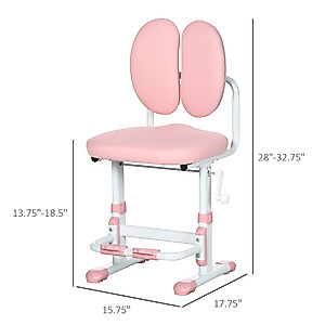Qaba Ergonomic Kids Desk Chair with Thick Cushioning & Height Adjustment, Kids Computer Chair with Footrest, Childrens Chair, Kids Office Chair & Study Chair, Pink
