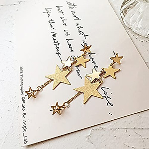 18k Gold Star Long Tassel Dangle Earrings for Women Shooting Star Earrings Meteor Lucky Star Pearl Drop Earrings Jewelry (Gold)