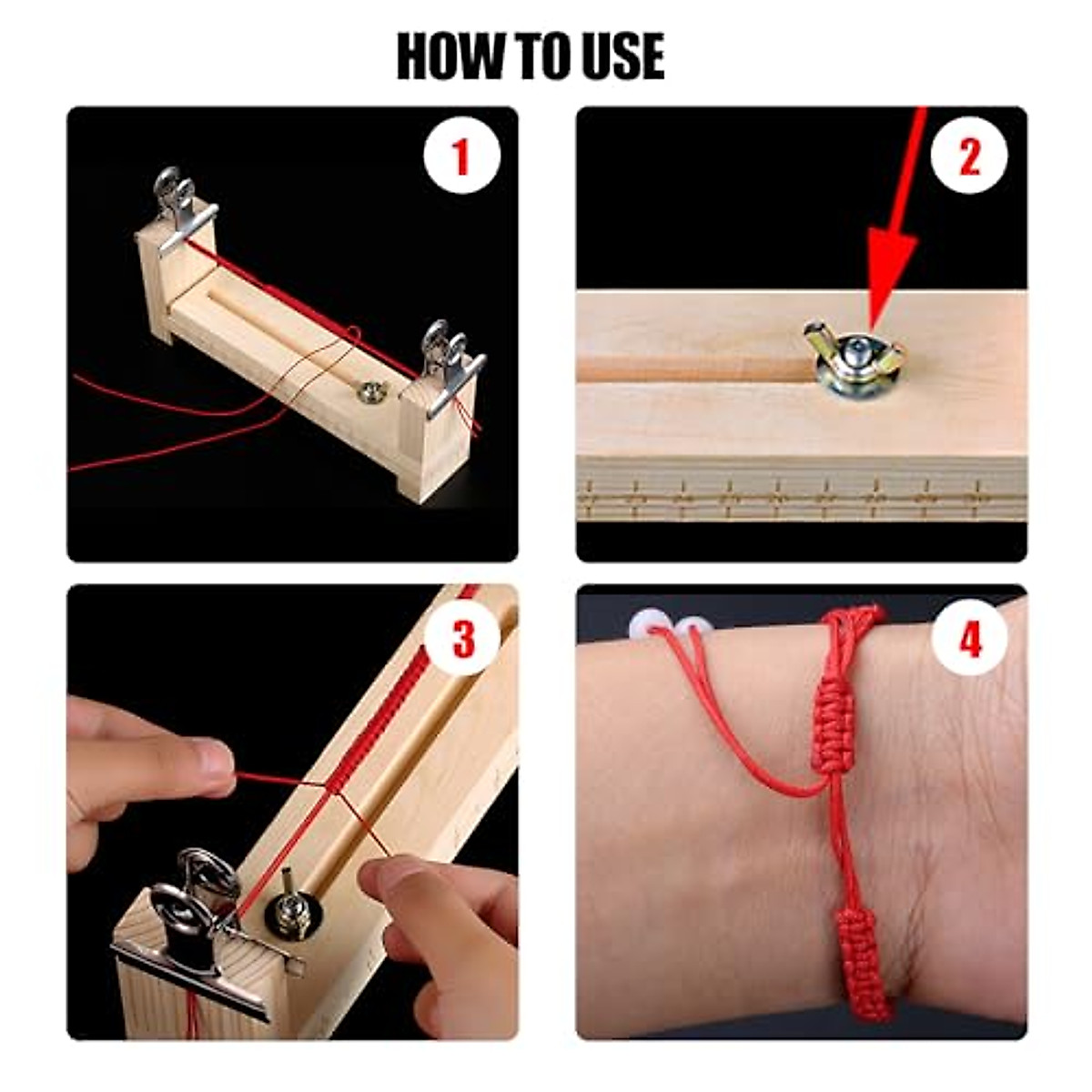 EVKILKJS Wood Bracelet Jig,Hand Knitting Bracelet Jig Bracelet Braiding Tool,U Shape Clear Scale Bracelet Maker Rack,DIY Hand Knitting Bracelet Jig with 2 Clamp