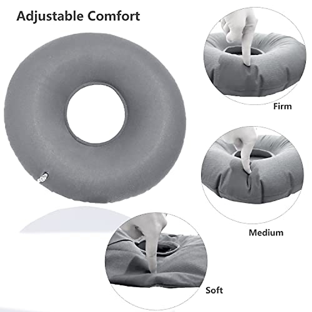 Shieraily Grey Inflatable Cushion Inflatable Ring Cushion Seat 15 Inch Round Inflatable Cushion Portable Cushion Pillow for Home Office Chair Wheelchair Car
