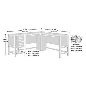 Sauder Cottage Road L-Desk, L: 65.11" x W: 58.66" x H: 29.76", Soft White Finish