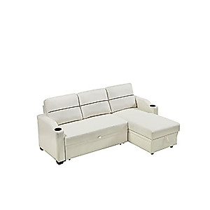 Convertible Sectional Sofa, Modern Linen 3-seat Sofas Reversible Couch with Storage Chaise L-Shaped Couch for Small Space, Living Room, Apartment, Office (Beige)