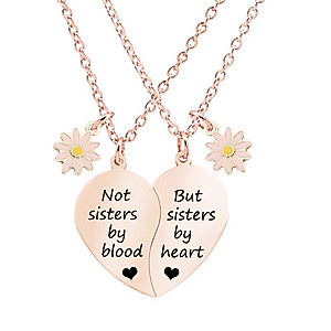 MJartoria BFF Necklace for 2-Split Heart Necklace Not Sisters by Blood Pendant Best Friend Friendship Necklace Set of 2 Valentines Day Gifts for Her(Rose Gold, A-Daisy)