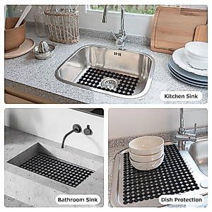 YTCYKJ Kitchen Sink Mat for Stainless Steel/Ceramic Sinks,2 Pack Dish Sink Mats for Kitchen Sink with Scissors, Fast Draining,Easy to Clean,DIY Cut,15.7 X 11.8 Inch(Dark Black)