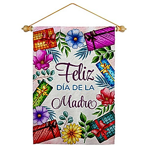 Feliz Dia De La Madre Garden Flag - Set Wood Dowel Family Mother Day Mom Mama Grandma Love Flowers Parent Sibling Relatives Grandparent - House Banner Small Yard Gift Double-Sided 13 X 18.5