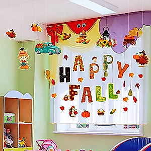 56 PCS Happy Fall Cut-Outs Pumpkin Maple Leaves Cut Outs Turkey Corn Sunflower Cutouts with 100 Glue Point, Autumn Paper Decoration for Fall Thanksgiving Theme Classroom Bulletin Board Wall Decor