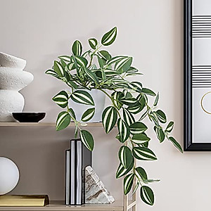 CEWOR Fake Plants,2 Pack,Realistic Artificial Hanging Plants,Faux Peperomia Watermelon Plants,Indoor Outdoor Decor