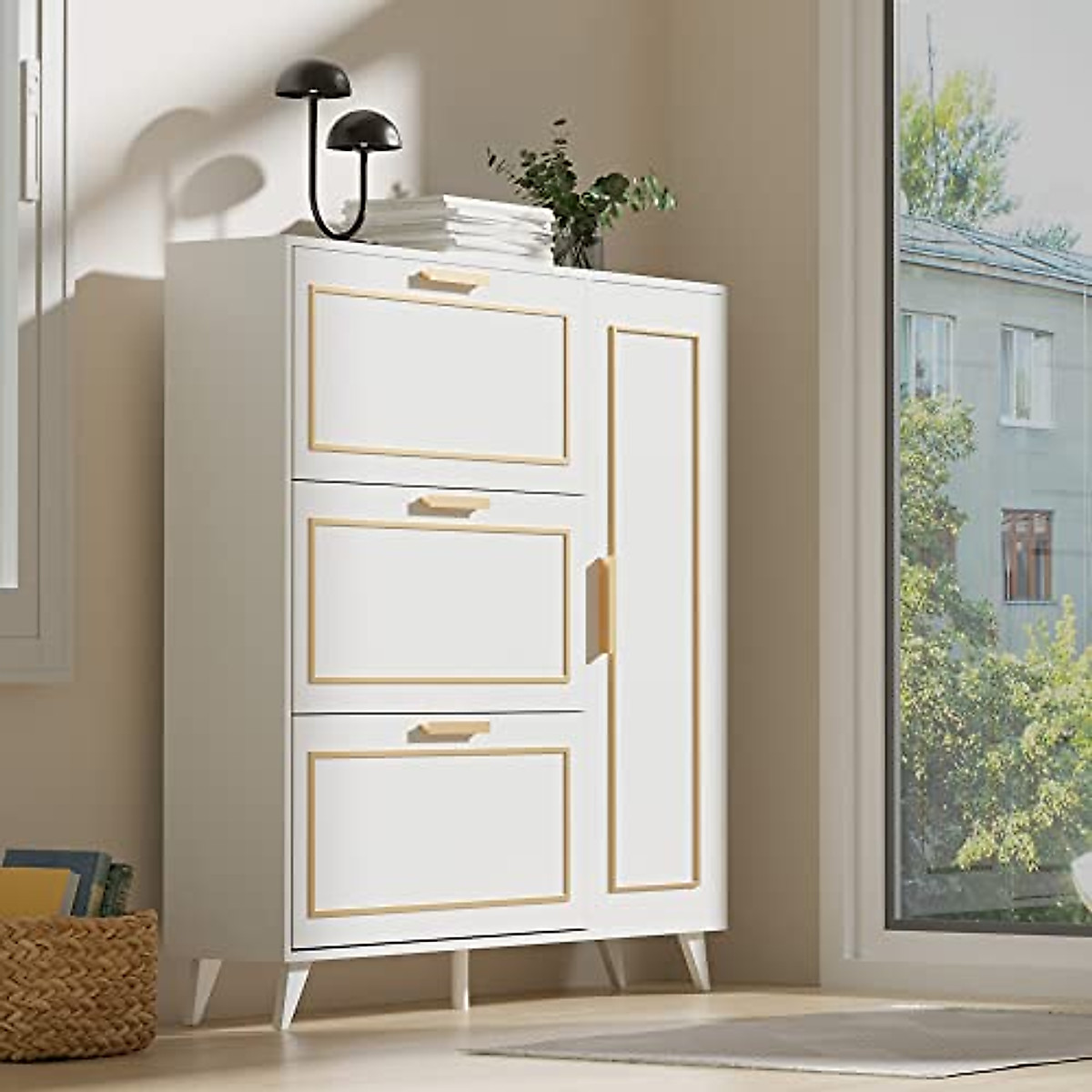 Cozy Castle Freestanding Shoe Storage Cabinet for Entryway with 3 Flip Drawers, Narrow Shoe Rack Cabinet, White (42.51" W x 10.04" D x 42.51" H)