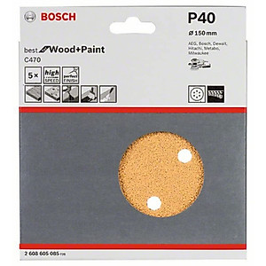 Bosch 2608605085 Sanding Paper, 5.9 inches (150 mm) φ #40 (5 Sheets)