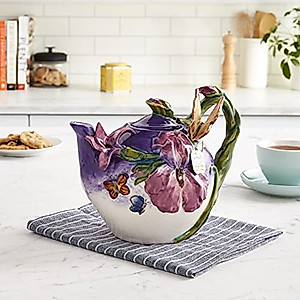 Blue Sky Ceramic Blue Bella Violet Butterfly Teapot, 9.5 x 6 x 7"