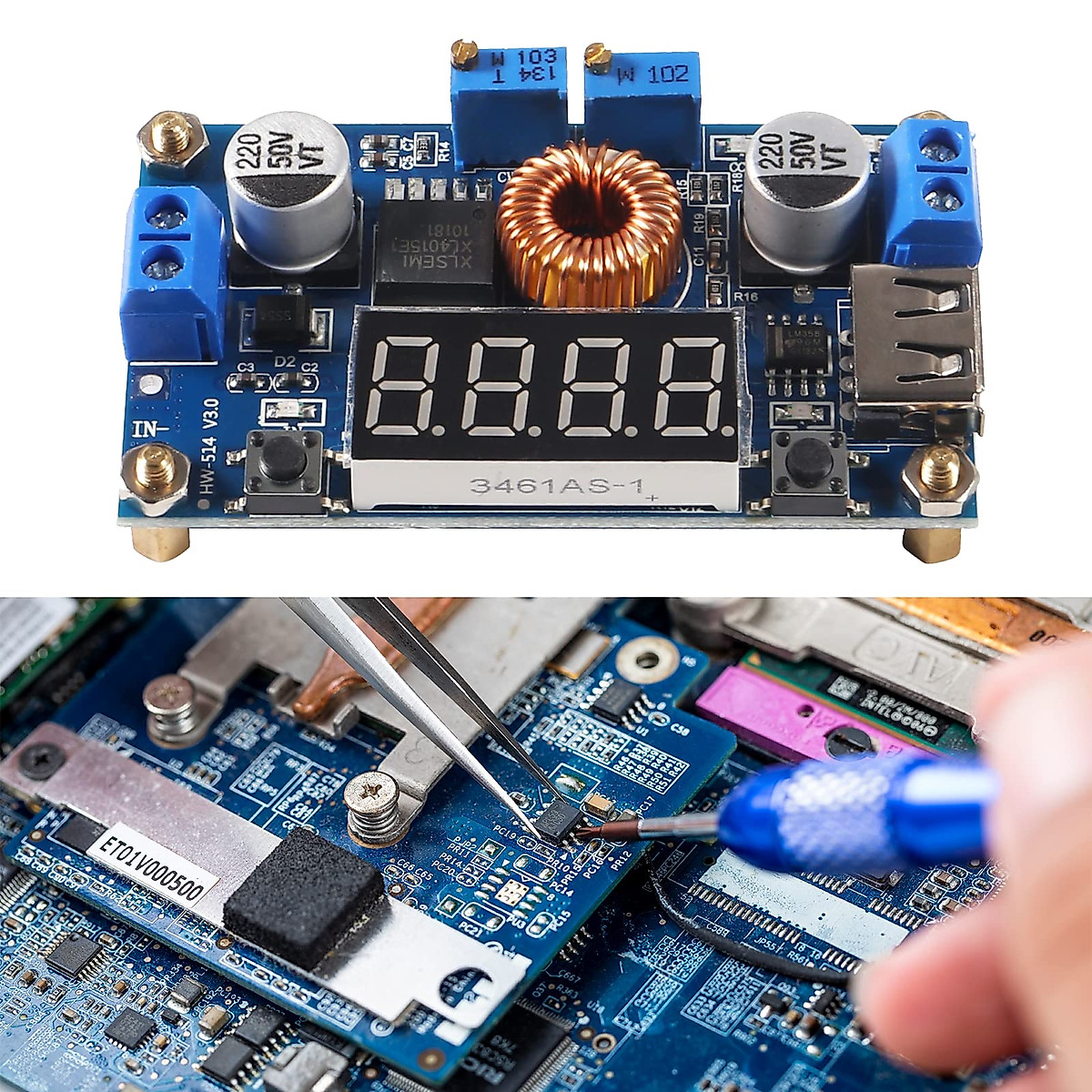 Aobao 2pcs XL4015E 5A DC-DC Step Down Power Module Adjustable DC-DC Buck Converter High Power 5-36V to 1.25-36V Reduced Voltage Regulator Module with LED Display and USB Output
