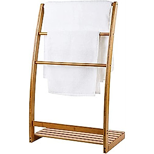 Household Items Bamboo Towel Rack Holder for Bathrooms,Freestanding Beach Towel & Poolside Rack with Bottom Storage Shelf,Quilt Rack Stand or Blanket Rack for Living Room or Bedroom 1pcs