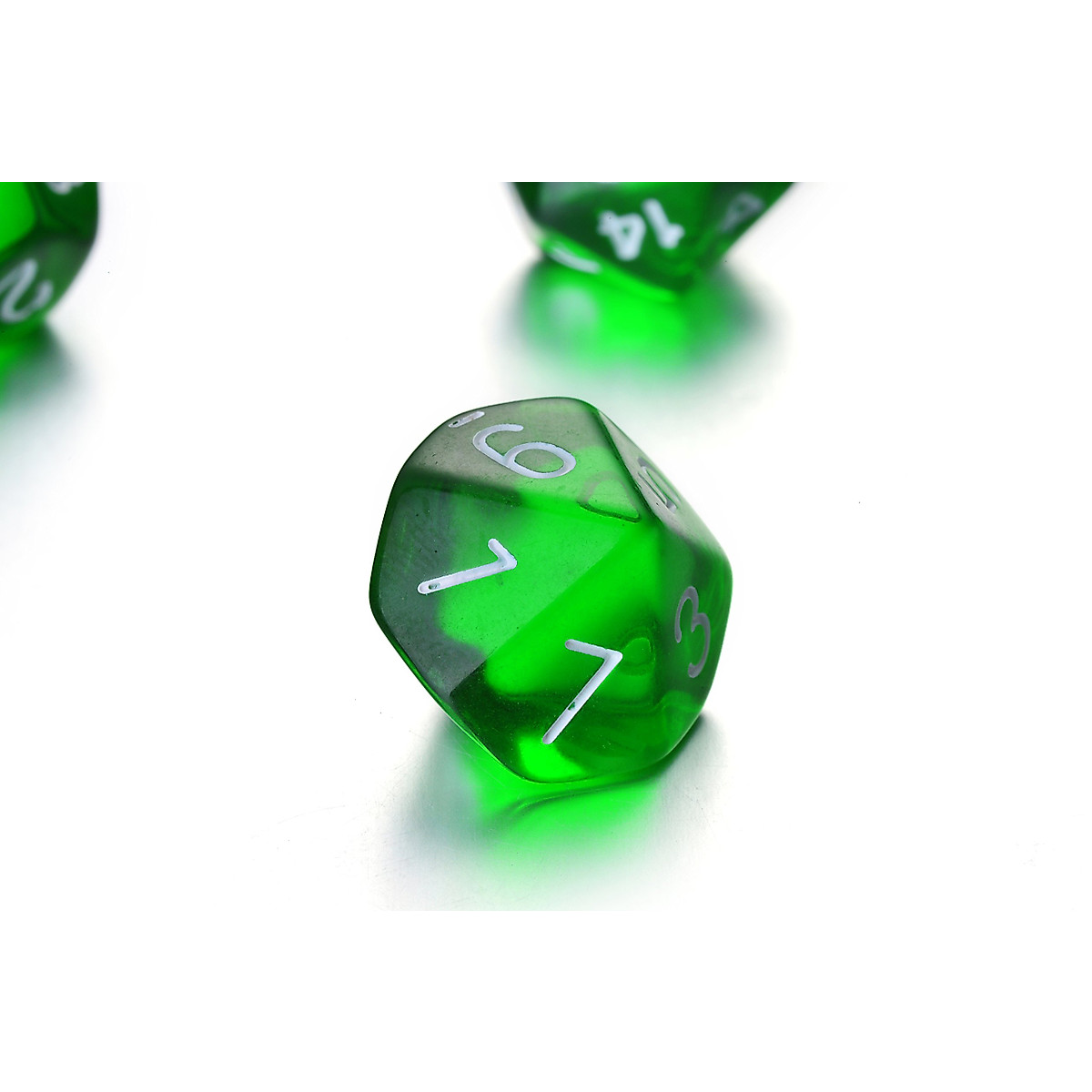 REINDEAR 7 Die Polyhedral Role Playing Game Dice Set with Velvet Pouch (Transparent Dark Green)