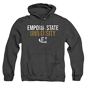 LOGOVISION Emporia State University Official Stacked Unisex Adult Pull-Over Heather Hoodie,Black Heather, X-Large