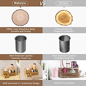 Makayla Hair Tool Organizer, Wooden Hair Dryer Holder Wall Mount, Bathroom Countertop Blow Dryer Organizer, Vanity Storage Stand for Accessories, Makeup, Toiletries (Pine)