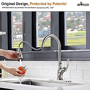 APPASO Pull Down Kitchen Faucet with 2-Mode Sprayer Brushed Nickel - Single Handle 1 Hole High Arc Pull Out Kitchen Sink Faucets, Stainless Steel, 170BN