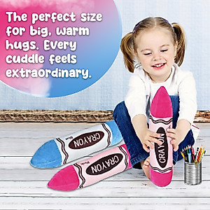 Forest & Twelfth 14” Stuffed Crayons 2Pcs Crayon Plush Toy Set - Soft and Huggable Blue and Pink Crayon Prop Toys for Imaginative Play and Learning, Comfy Pencil Pillow Plush