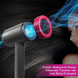 Hair Dryer with Diffuser, Professional Salon Negative Ions Blow Dryer Powerful 1600W for Fast Drying, 3 Heating & Infinity Speed, with Constant Temperature, No Hair Damage, Low Noise