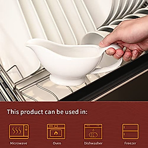 WishDeco White Gravy Boat, 8oz Ceramic Gravy Jug, Small Sauce Jug with Smooth Handle, Porcelain Sauce Boat for Salad Dressing, Broth, Cream, Milk