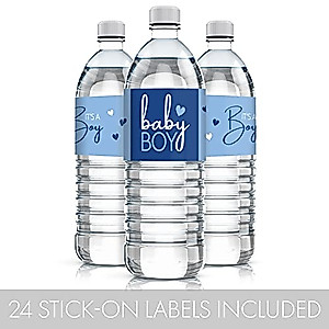 Blue It’s a Boy Baby Shower Water Bottle Labels - Baby Boy - 24 Stickers