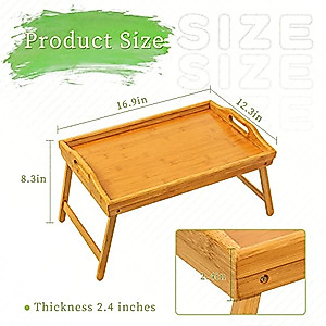 2 Pack Bed Tray Table Breakfast Trays Serving Tray Bamboo Bed Laptap with Floding Legs Handles and Phone Holders