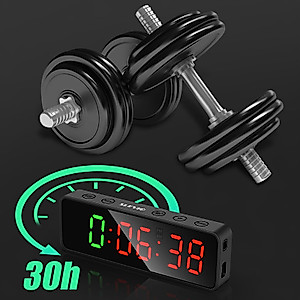 Portable Gym Workout Timer, Fitness Clock with The Rubber Case and Built-in Magnetic Spine, Large LED Digital Anti Vertigo Display, for Home Garage Schools (Black)