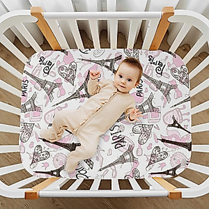 GOODOLD Beautiful Paris Eiffel Tower Crib Sheets for Boys Girls, 39x27 Inch Soft and Breathable Pack n Play Sheets, Portable Mini Stretchy Cribs Sheets