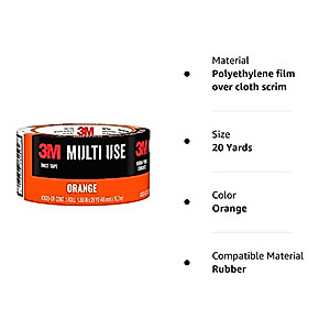 3M Multi-Use Colored Duct Tape, Orange with Strong Adhesive and Water-Resistant Backing, Multi-Surface 3M Duct Tape for Indoor and Outdoor Use, 1.88 Inches x 20 Yards, 1 Roll (3920-OR)