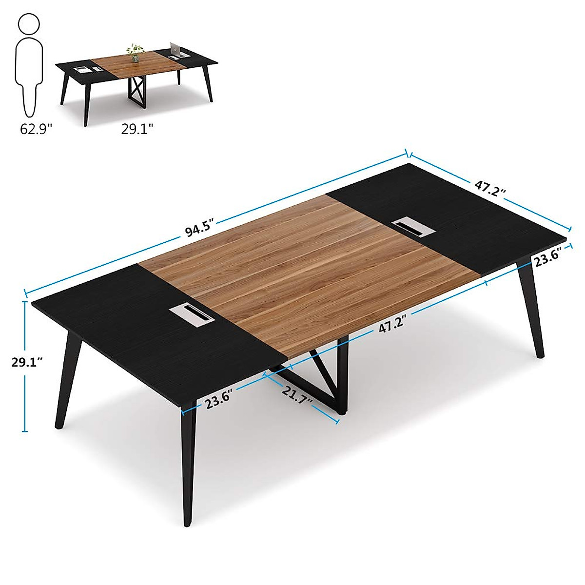 Tribesigns 8FT Conference Table, 94.5L x 47.2W inch Large Modern Meeting Table, Seminar Training Table with Grommet Holes for Office Conference Room