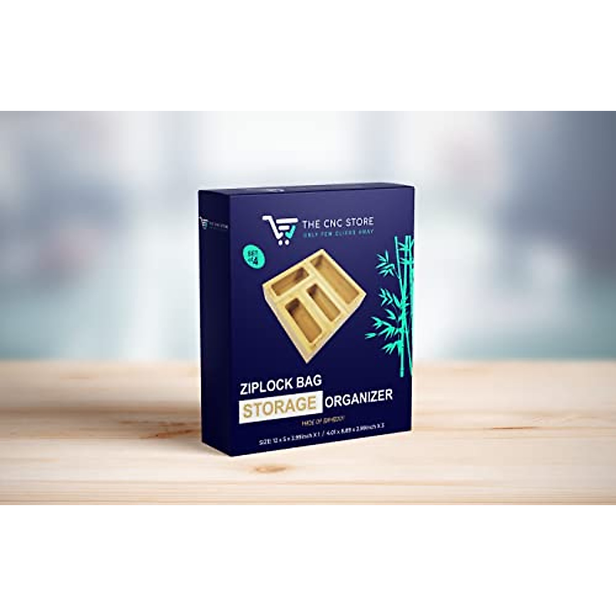 THE CNC STORE Ziplock Bag Storage Organizer| Bamboo Ziploc Bag Organizer for Kitchen Drawer| Food Baggie Holder Suitable for Gallon, Quart, Sandwich and Snack Variety Size Bags- Pack of 4