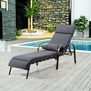 Pellebant Patio Chaise Lounge Chair with Cushion, Adjustable Chair with 5 Positions, Folding Outdoor Recliners All Weather for Outside Beach, Pool and Yard, Dark Grey