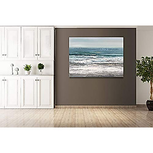 Yihui Arts Large Dinning Room Wall Art Hand Painted Modern Abstract Seascape Canvas Oil Painting Ocean Beach Coastal Picture Artwork for Home Decor