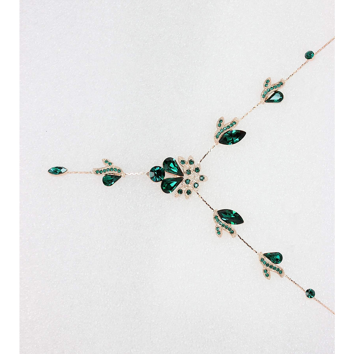 Faship Gorgeous Green Crystal Necklace Earrings Set Wedding Party - Green/Rose Gold Plated