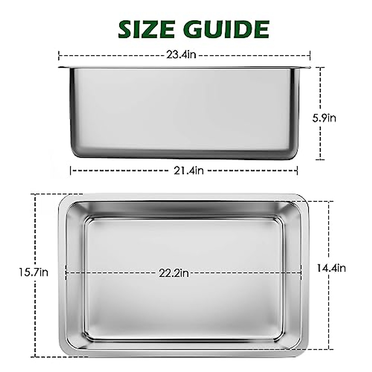 hannger Stainless Steel Cat Litter Box, 4 Pack Extra Large High Sided Cat Litter Box, Metal Litter Box for Cats and Rabbit, Odor Control Litter Pan, Easy to Clean, 23.4" L x 15.7" W, 5.9" Deep