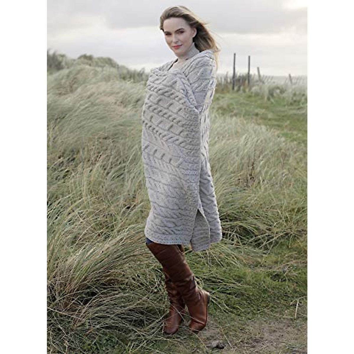 Irish Cable Knit Blanket Supersoft Merino Wool Throw Made in Ireland 40" x 60" (Toasted Oat)
