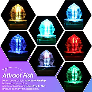 Mudder 8 Pieces Deep Drop Fishing Light LED Artificial Diamond Style Fishing Lights, Underwater Versatile Flashing Fishing Light for Attracting Fish