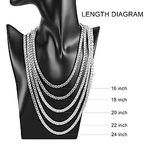 Gemsme 5mm Tennis Necklace, 18K White Gold Plated Tennis Neckalce 5mm Round Cubic Zirconia Classic Necklace for Women (16 Inch)