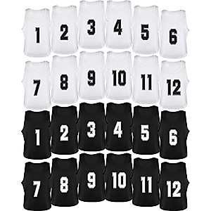 Silkfly 24-Pack Youth Numbered Soccer Practice Jerseys - Scrimmage Vests for Teens in Black & White