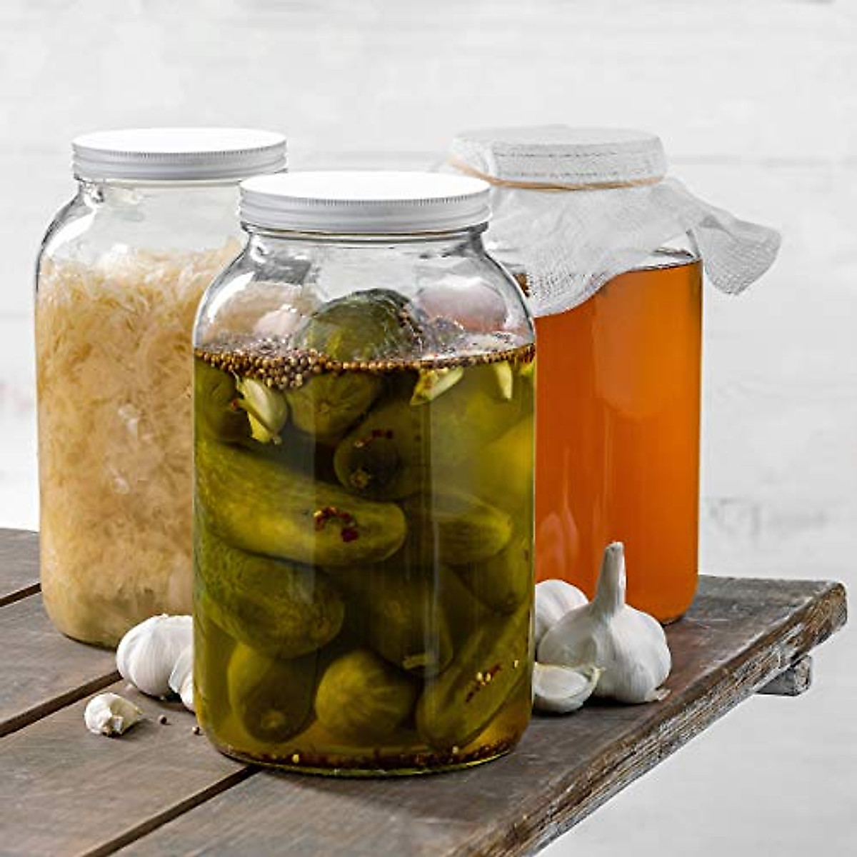 Paksh Novelty 1-Gallon Glass Jar Wide Mouth with Airtight Metal Lid - USDA Approved BPA-Free Dishwasher Safe Large Mason Jar for Fermenting, Kombucha, Kefir, Storing and Canning Uses, Clear (2 Pack)