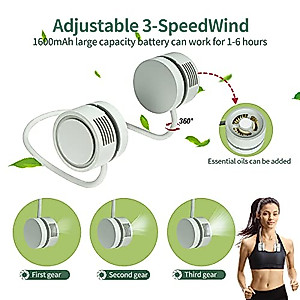 Portable Neck Fan, 1600 mAh Bladeless Personal Fan, USB Rechargeable (3 Speed Adjustable) Wearable Cooling Head Fan, 360 Degree Free Rotation, Suitable For Travel, Sports, Office, Reading