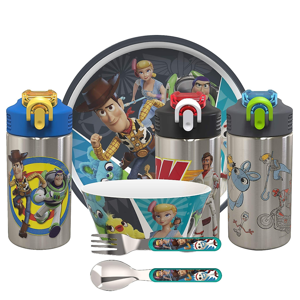 Zak Designs Toy Story 4 Buzz & Woody 15.5 ounce Water Bottle, Non-BPA with One Hand Operation Action Lid and Built-in Carrying Loop, with Straw is Perfect for Kids