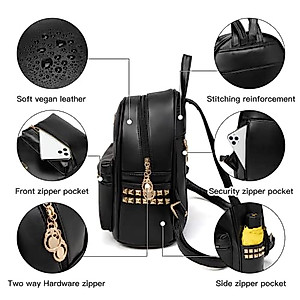 PINCNEL Mini Backpack Women Leather Small Backpack Purse for Teen Girl Travel Backpack Cute School Bookbags Ladies Satchel Bags(Black)