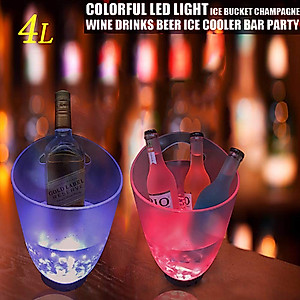PeSandy LED Ice Bucket, 4L Large Capacity Wine Ice Bucket Drink Containers with Multi Colors Changing for Party/Home/Bar, Waterproof Champagne Retro Wine Drink Beer Beverage Ice Bucket Battery Powered
