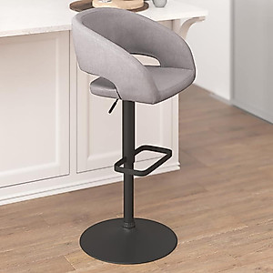 Flash Furniture Erik Comfortable & Stylish Contemporary Barstool with Rounded Mid-Back and Foot Rest, Adjustable Height - Gray Fabric with Black Base