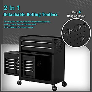Yenntrss 8-Drawer Rolling Tool Chest & Removable with Wheels,Large Tool Storage Cabinet with Drawers for Garage,Toolbox Organizer with Lock for Mechanics,Warehouse,Worlshop (Black)