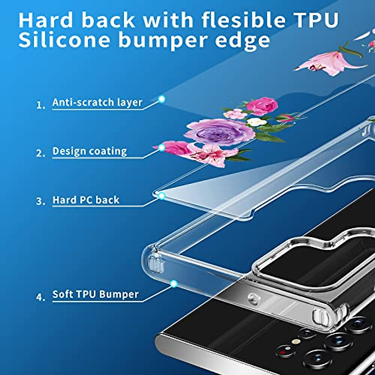 KISPURE for Samsung Galaxy S23 Ultra Case,Clear Rose Flower Garden Floral Women Phone Case Shockproof Protective Design,Thin Soft Silicone TPU Bumper Case for Galaxy S23 Ultra(2023)with kickstand,Pink