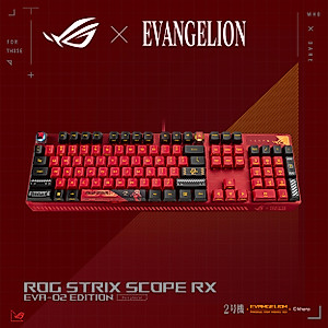 ROG Strix Scope RX EVA-02 Edition, 100% RGB Gaming Keyboard, ROG RX Red Optical Mechanical Switches, IP57 Water Resistance, USB Passthrough, Wider Ctrl Key, Stealth Key, Macro Support, EVA-themed