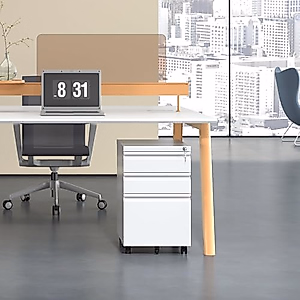 Yukimo 3 Drawer Mobile File Cabinet, Filing Cabinet Home Office for Letter, Legal Size, Fully Assembled Under Desk File Cabinet, White