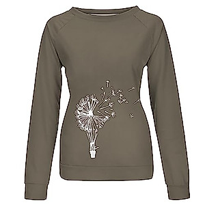 Womens Shirts 2023 Summer Sudaderas estampado diente león mujer suéter otoño suelto de manga larga ropa cuello redondo camisa de invierno T1-Gray Medium